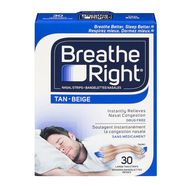 Breathe Right Tan Nasal Strips - Large Size 30 Strips