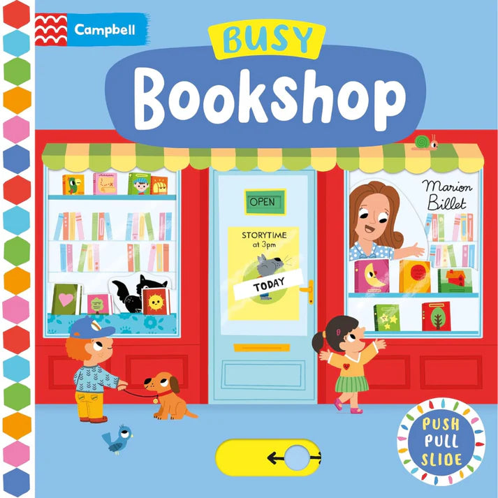 Busy Bookshop - A Push, Pull, Slide Book by Marion Billet
