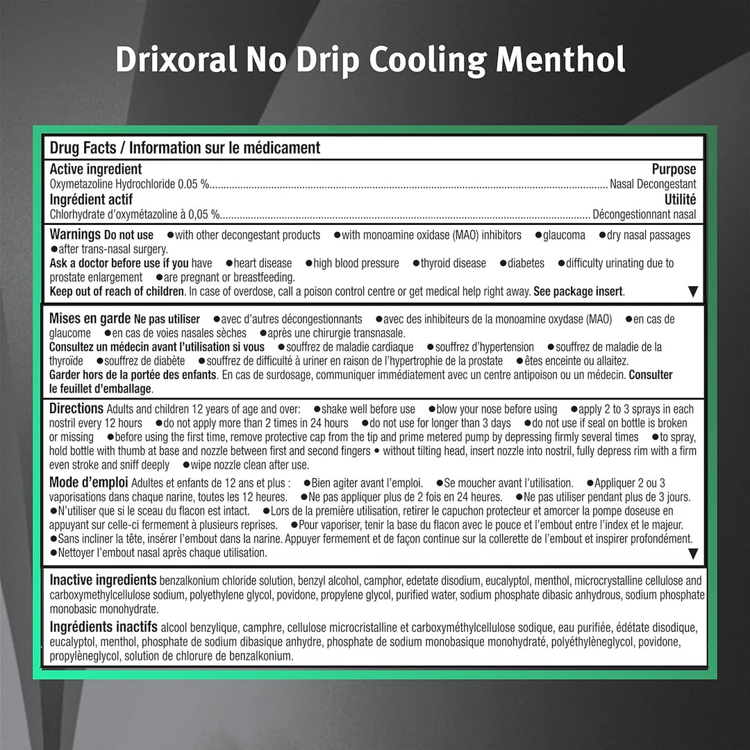 Drixoral No Drip Cooling Menthol Nasal Decongestant Pump Mist 15mL