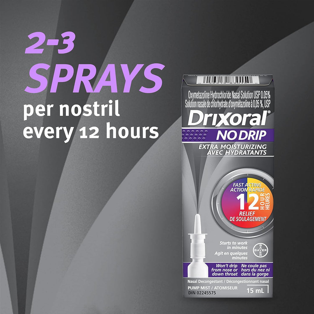 Drixoral No Drip Extra Moisturizing Nasal Decongestant Pump Mist 15mL