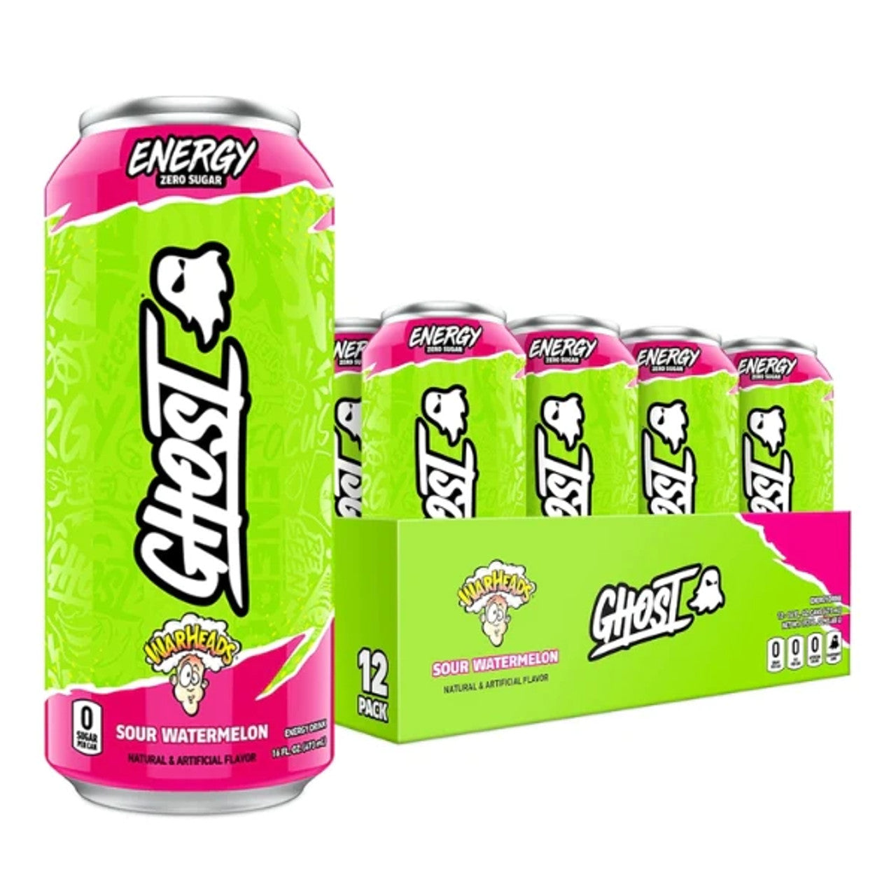Expires October 2025 Clearance Ghost Energy Drink Cans 12 x 473mL - Warheads Sour Watermelon