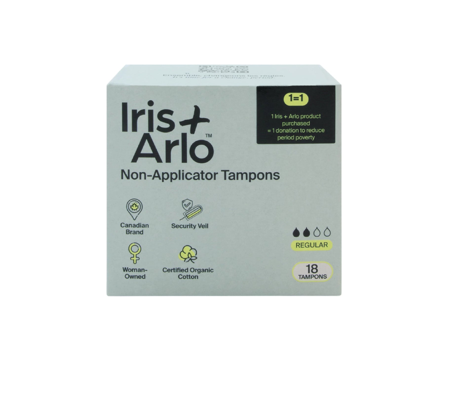 Iris + Arlo 100% Organic Cotton Non Applicator Tampons Regular 18 Count