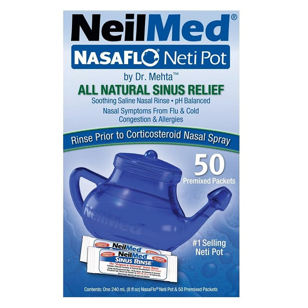 NeilMed NasaFlo Neti Pot with 50 Premixed Sinus Rinse Pockets