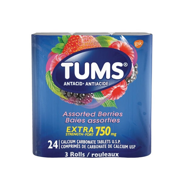 TUMS Extra Strength Antacid Calcium 3-Roll Pack 24 Tablets (Various ...