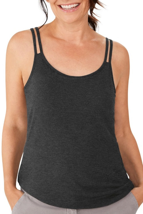 Amoena Valletta Tank Top with Built-in Mastectomy Bra - Charcoal