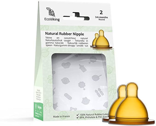 EcoViking Natural Rubber Nipple - Wide Neck Round (2-Pack)
