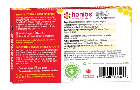 Honibe Honey Lozenges Soothes Cough, Sore Throat & Congestion - Cherry ...