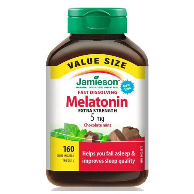 Jamieson Fast Dissolving Melatonin 5 mg Chocolate Mint 160 Sublingual ...