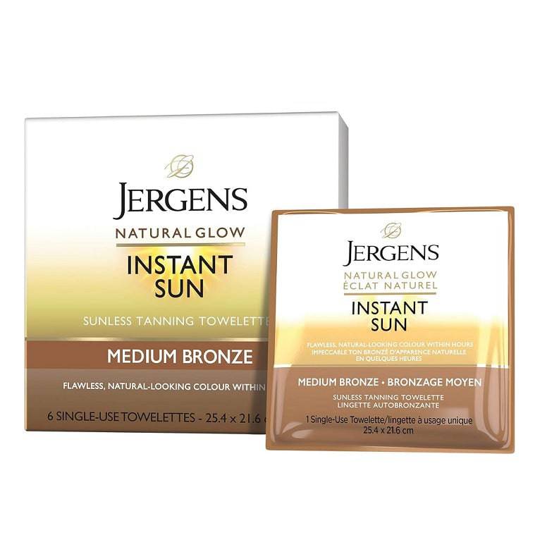 Jergens Natural Glow Sunless Tanning Towelettes Medium Bronze Instant ...