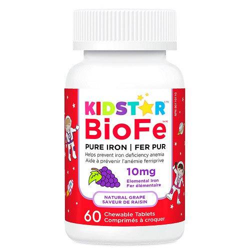 KidStar Nutrients BioFe Pure Iron 10mg - Natural Grape 60 Chewable Tablets